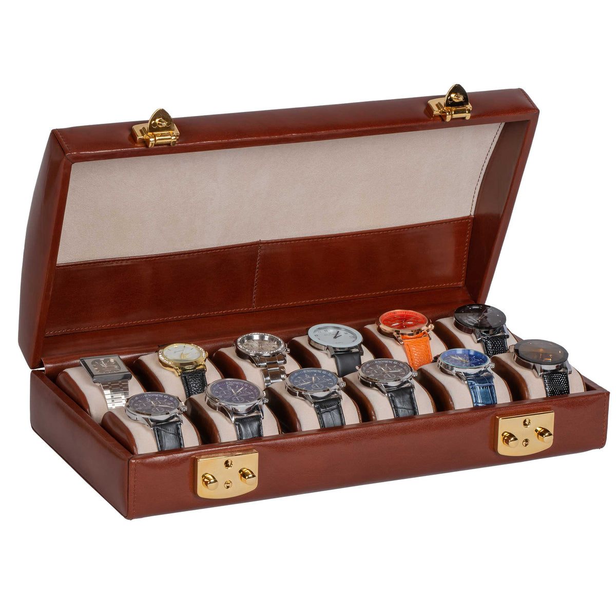Italian Leather Watch Case Twelve Watches Coffee Brown - DiLoro Leather