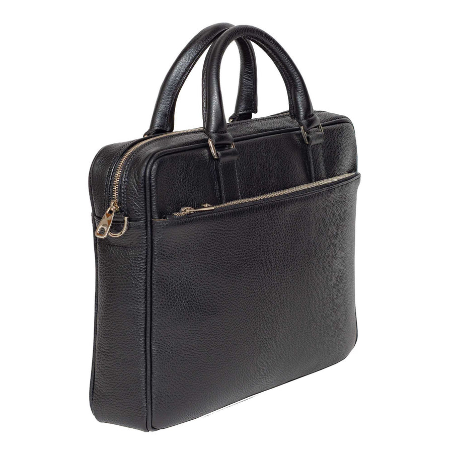 Slim Italian Leather Briefcases for Men Black Made in Italy - DiLoro ...